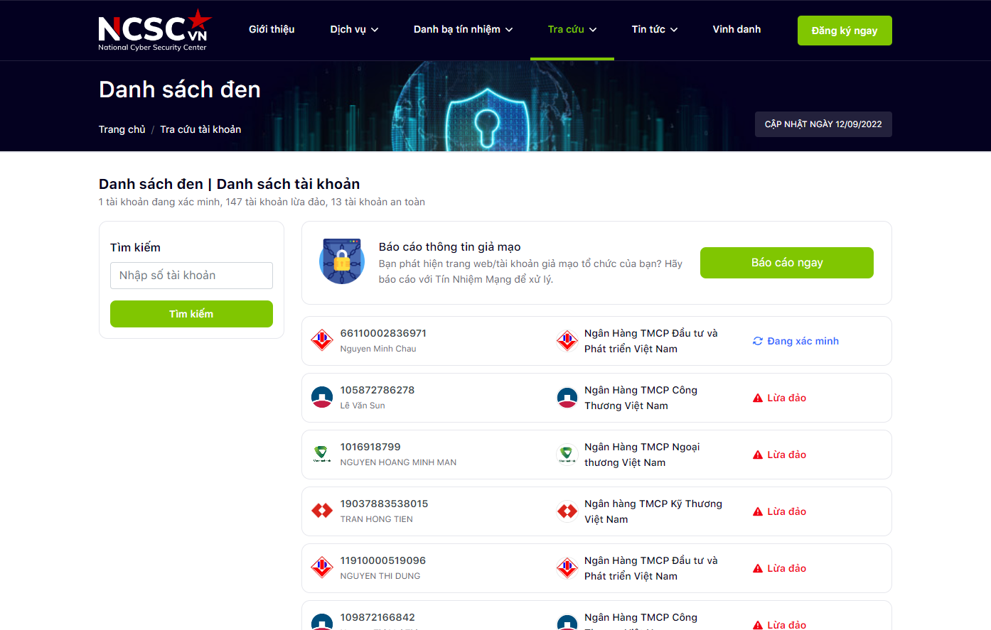 Tra cứu số tài khoản ngân hàng để kiểm tra lừa đảo