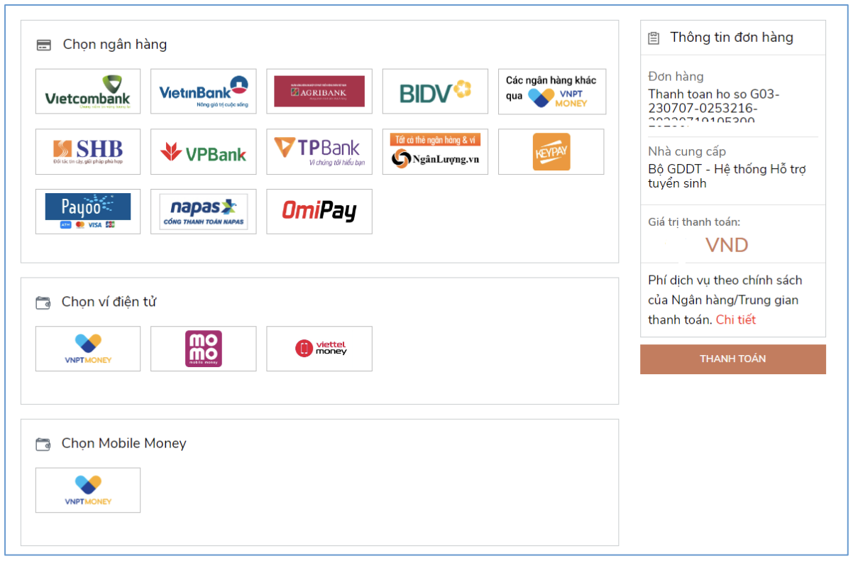 5 bước thanh toán lệ phí xét tuyển đại học trực tuyến